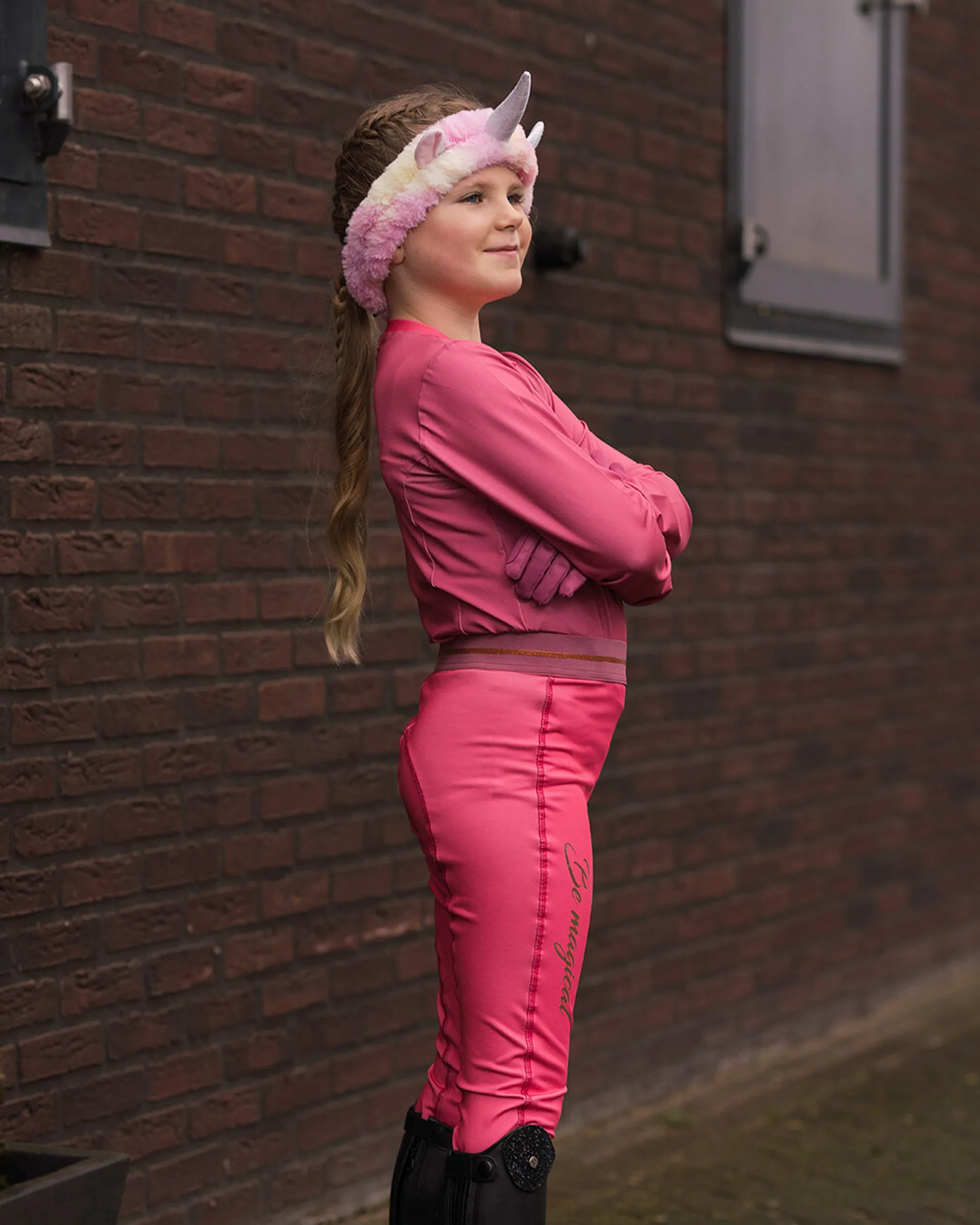 QHP Junior Riding Tights Yazz Full Grip Desert Rose